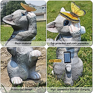 Notakia Cat Statues Butterfly Solar Light Garden Decor, Garden Cat Statue, Outdoor Resin Statue Animal Sculpture, cat with Butterfly Garden Statue Outdoor Decorative Landscape Lights Solar Powered