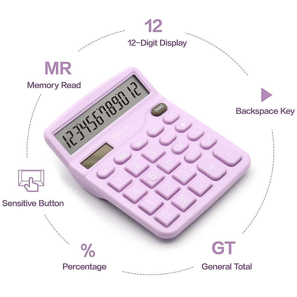 Purple Calculator, Basic Office Calculator, Desktop Calculator 12 Digit with Large LCD Display, Purple Office Supplies with Sensitive Button, Purple Desk Accessories, School Supplies……