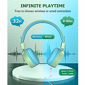 Link Dream Kids Wireless Headphones V5.0 Bluetooth Kids Headphones w/Mic 32H Playtime Soft Padded Stereo Childrens Headphones for Boys Girls School iPad Tablet Cellphons Laptop, Matcha Green