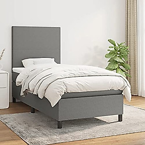 vidaXL Bed Frame, Box Spring Bed Single Platform Bed with Mattress, Bed Frame Mattress Foundation with Headboard for Bedroom, Dark Gray Twin XL Fabric