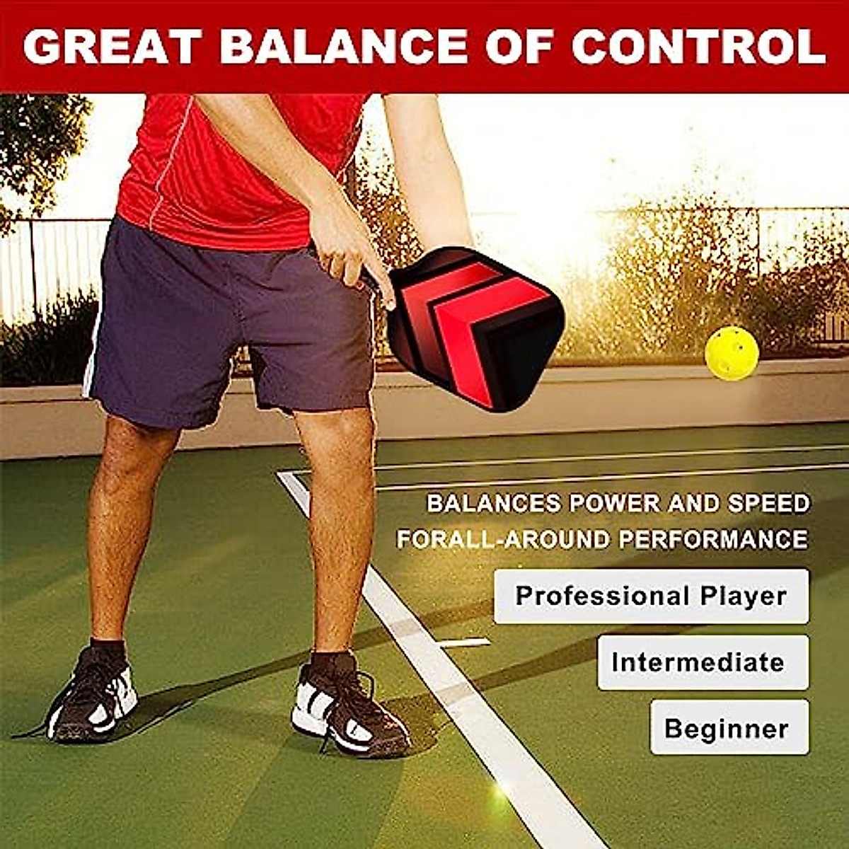 AOBORTY Pickleball Paddles 4 Pack - Light Graphite Premium Rackets Fiber Face Pickleball Set with 4 Outdoor Indoor Balls