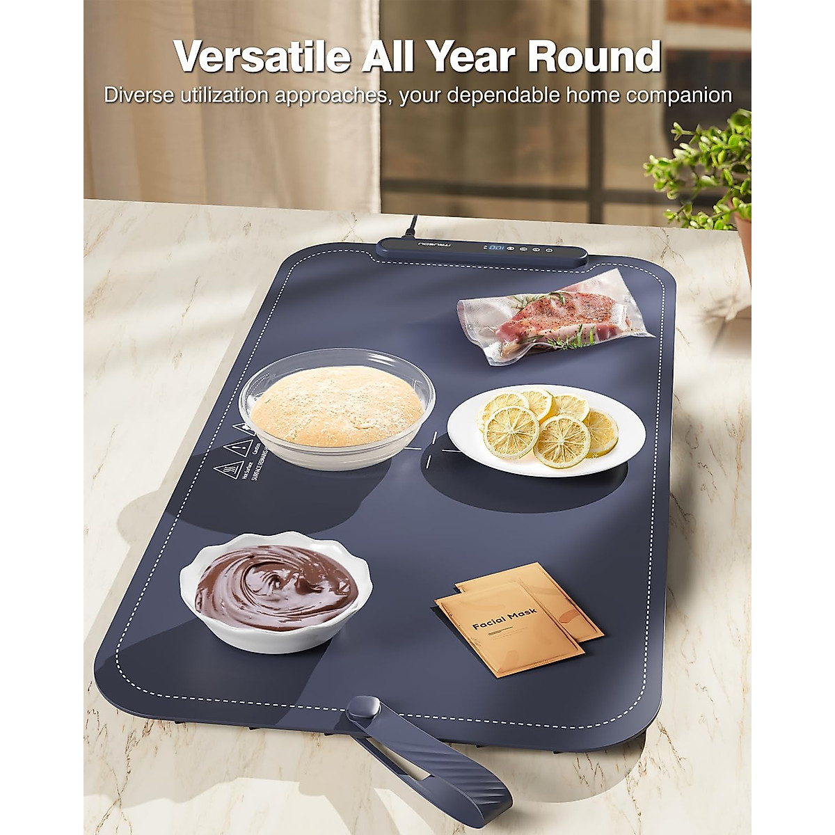 Electric Warming Tray, iTRUSOU Silicone Warming Mat for Food with 7 Level Temp, Switchable Celsius/Fahrenheit, 1-8Hr Auto Shut-Off, Upgrade Strap Keep Food Warm at Buffet, Party, Sabbath, Daily Use