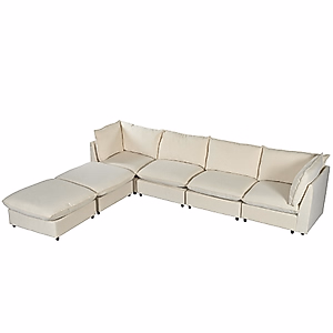 Merax 136.6" Large U-Shape L-Shape Sectional Sofa with 2 Chaise and Removable Ottomans for Living Room,Beige