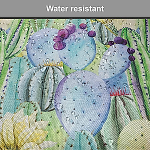 Ambesonne Cactus Chair Seating Cushion Set of 8, Types of Cactus Plant Pattern with Flowers and Buds Fruits Nature Art Image, Anti-Slip Seat Padding for Kitchen & Patio, 16"x16", Green and Blue