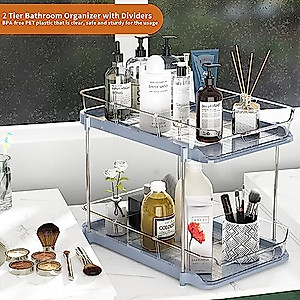 2 PCS Under Sink Organizers and Storage - 2 Tier Clear Bathroom Organizer Countertop, Multifunction Pull out Cabinet Organizer with 4 Movable Dividers, For Home, Kitchen, Office, Cabinet