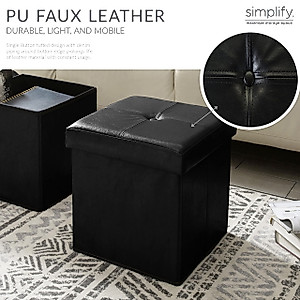 Simplify Faux Leather Cube Storage Ottoman, Black (F-0625-BLACK)