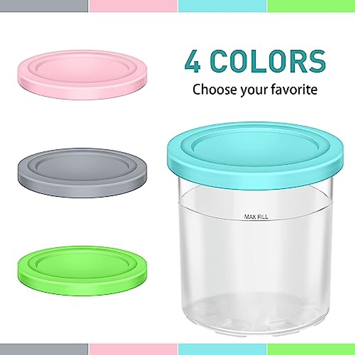 Ruizhihu Creami Pint Containers for Ninja Creami Pints And Lids - 4 Pack Compatible With Nc301 Nc300 Nc299amz Series Ice Cream Maker Airtight And Dishwasher Safe Pint Containers