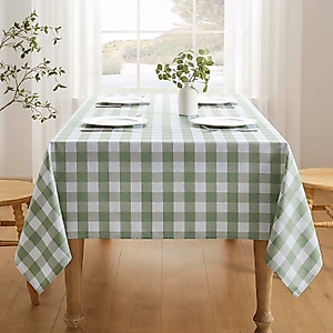 Veblandy Checkered Tablecloth Rectangle Waterproof Gingham Table Cloth Washable Buffalo Plaid Table Cover Wrinkle Free for Kitchen, Dining and Outdoor Picnic, 52 x 70 Inch, Sage Green and White