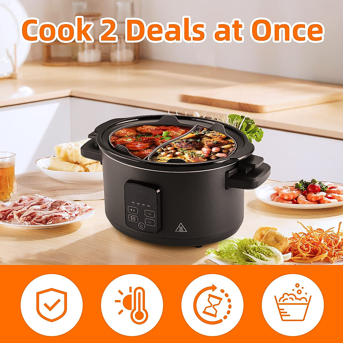 Essbhach Slow Cooker Divider Liners Fit 6 QT, Silicone Slow Cooker Liners, Reusable & Dishwasher Safe & Leakproof Slow Cooker Liner Inserts 2 Pack (Grey)