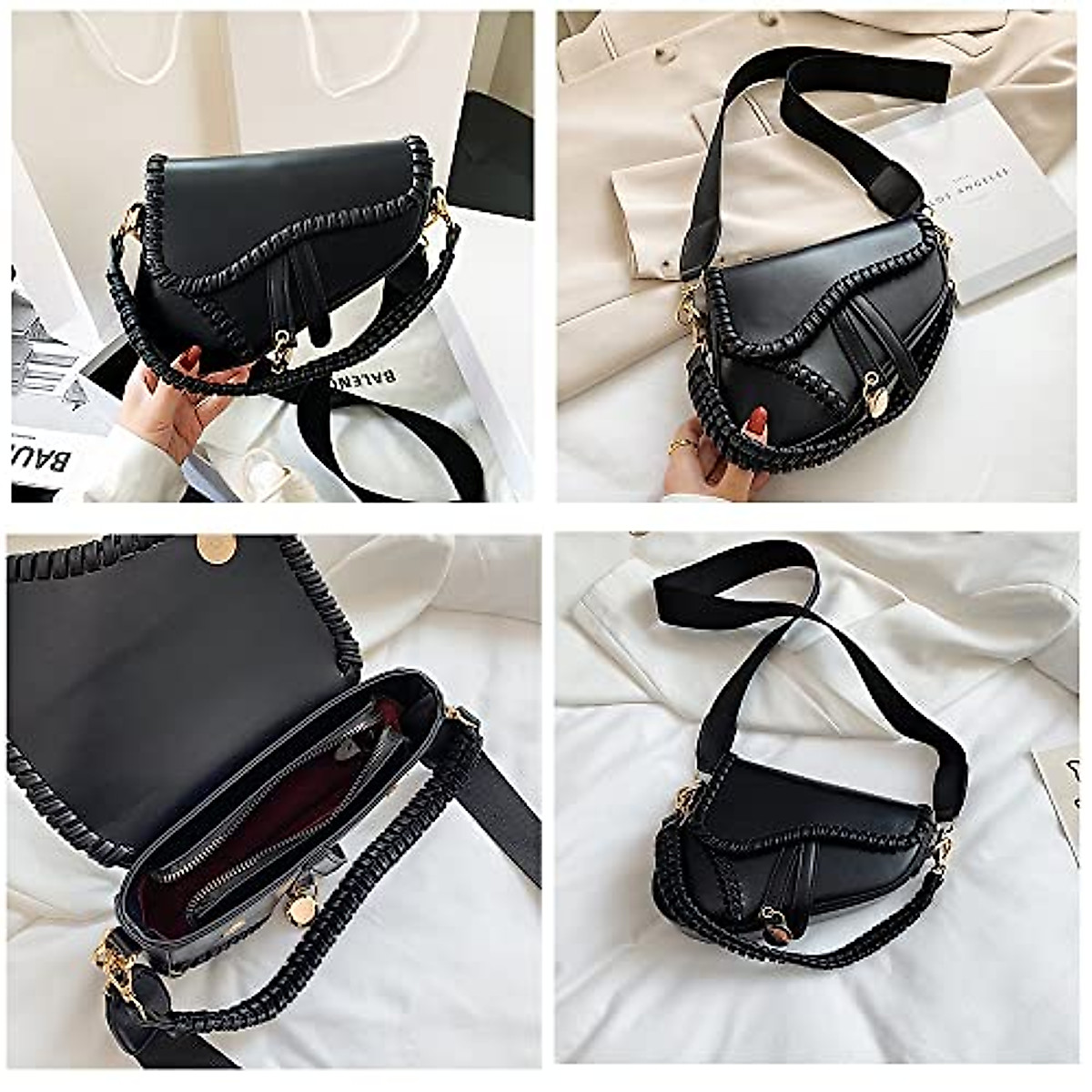 Cozyonme Women's fashion saddle bag shoulder bag purse handbag crossbody bag holiday gift (Black)