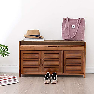 K KELBEL Wooden Shoe Storage Organizer & Cabinet & Rack Bench for Closet, Entryway, Window & Outdoor Bench, Boot Organizing Detachable Cushion with Hidden Storage Compartment, Large Size