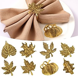 Patelai 8 Pieces Thanksgiving Napkin Ring Set Including Halloween Pumpkin Napkin Holders Fall Leaf Napkin Rings Vintage Alloy Napkin Holder Buckle Thanksgiving Holiday Halloween Wedding Supplies