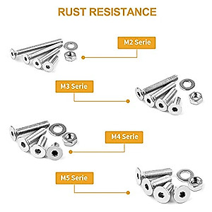 VIGRUE 1230 Pieces M2 M3 M4 M5 Flat Head Socket Cap Screws 304 Stainless Steel Cap Bolts Nuts Washers Assortment Kit with 4Pcs Hex Wrenches