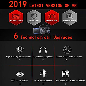 VR Headset for iPhone & Android Phone,3D VR Glasses for TV,Movies & Video Games,VR Headset with Remote Controller,Virtual Reality Headset for iPhone/Android Phone Compatible 4.7-6 inch