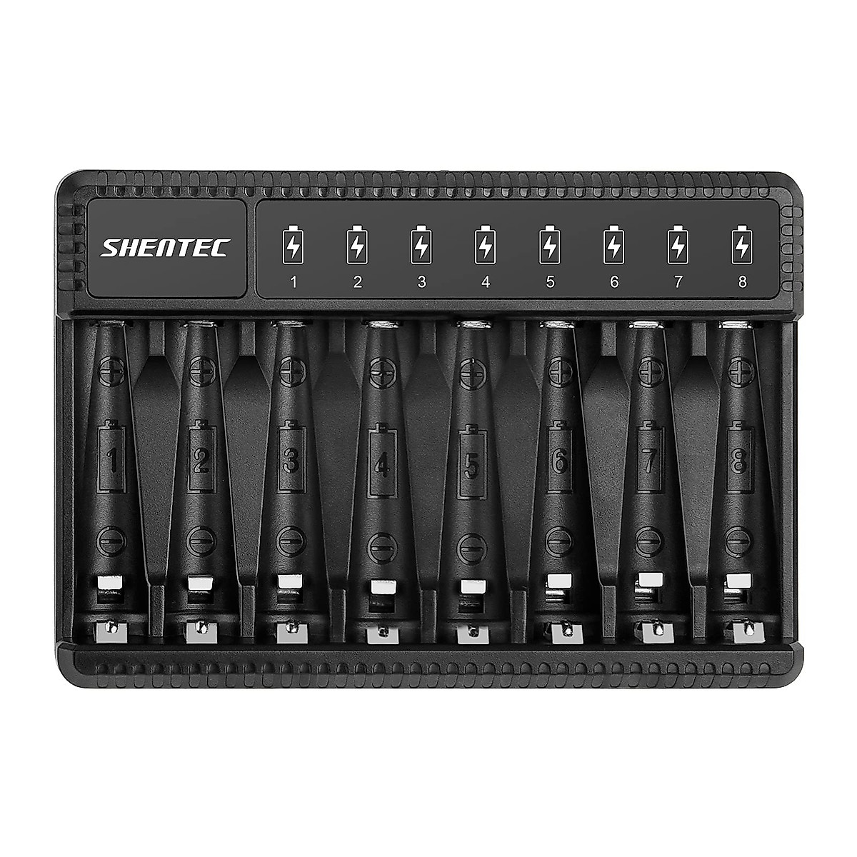 Shentec 4 Packs 2500mAh Rechargeable AA Batteries and 4 Packs 1000mAh Rechargeable AAA Batteries with Smart 8 BayAAA AA Battery Charger (USB Fast Charging, Independent Slot)