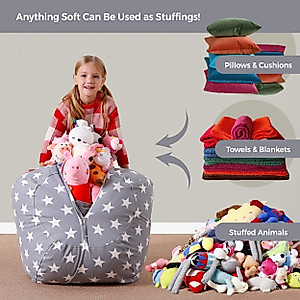 Aubliss Stuffed Animal Bean Bag Storage Chair, Beanbag Covers Only for Organizing Plush Toys, Turns into Bean Bag Seat for Kids When Filled, Medium 32"-Canvas Stars Grey