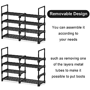 MYITYARD 4 Tier Shoe Rack, Free Standing Shoe Storage Organizer, Detachable Stackable Metal Stand Shelf for Entryway, Closet, Clothing Room, Black