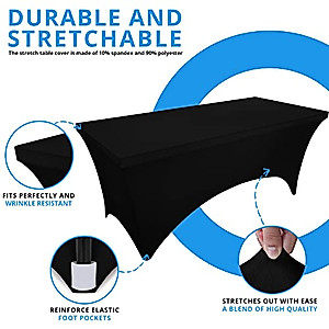 Utopia Kitchen Spandex Tablecloth 1 Pack [8FT, Black] Tight, Fitted, Washable and Wrinkle Resistant Stretch Rectangular Patio Table Cover for Event, Wedding & Parties [96Lx30Wx30H Inch]