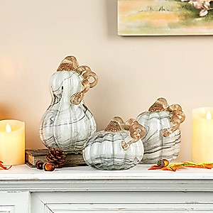 Glitzhome Set of 3 Hand Blown Glitter Glass Pumpkin Table Accent Home Decor for Fall & Harvest Thanksgiving Decorating, Gray Marble