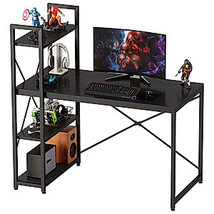 Bestier Computer Desk with Shelves - 47 Inch Small Space Home Office Desks with Bookshelf for Study Writing and Work - Plenty Leg Room and Easy Assemble,Black Carbon Fiber