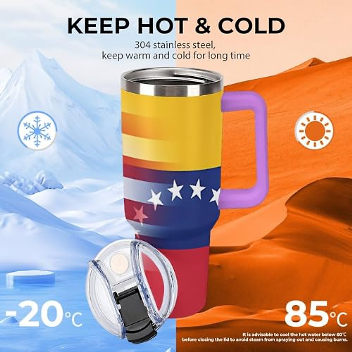 U.S. Venezuela Flag 40 Oz Stainless Steel Cup Travel Tumbler with Handle and Straw Lightweight Coffee Mug for Home Office