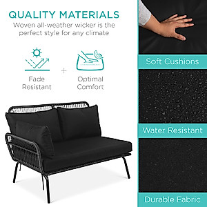 Best Choice Products Outdoor Rope Woven Sectional Patio Furniture L-Shaped Conversation Sofa Set for Backyard, Porch w/Thick Cushions, Detachable Lounger, Side Table - Black