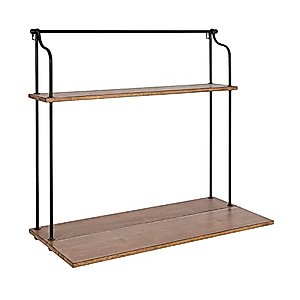 Kate and Laurel Walters Modern Farmhouse Wood and Metal Floating Desk with Folding Drop-Leaf Design, 31x30x14, Rustic Brown/Black