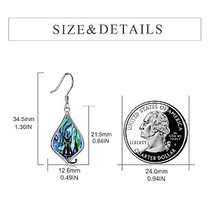 Cat Earring for Women Sterling Silver Teardrop Abalone Cat Dangle Earrings Jewelry