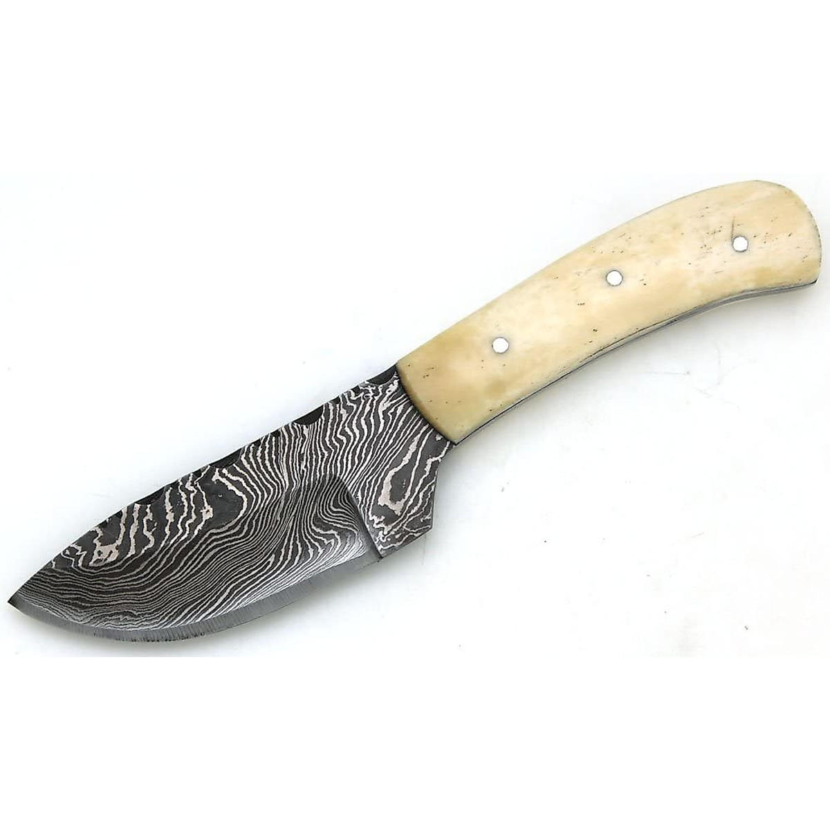 Wild Turkey Handmade Damascus Steel Collection Full Tang Bone Handle Fixed Blade Knife w/Leather Sheath Outdoors Hunting Camping Fishing (1)