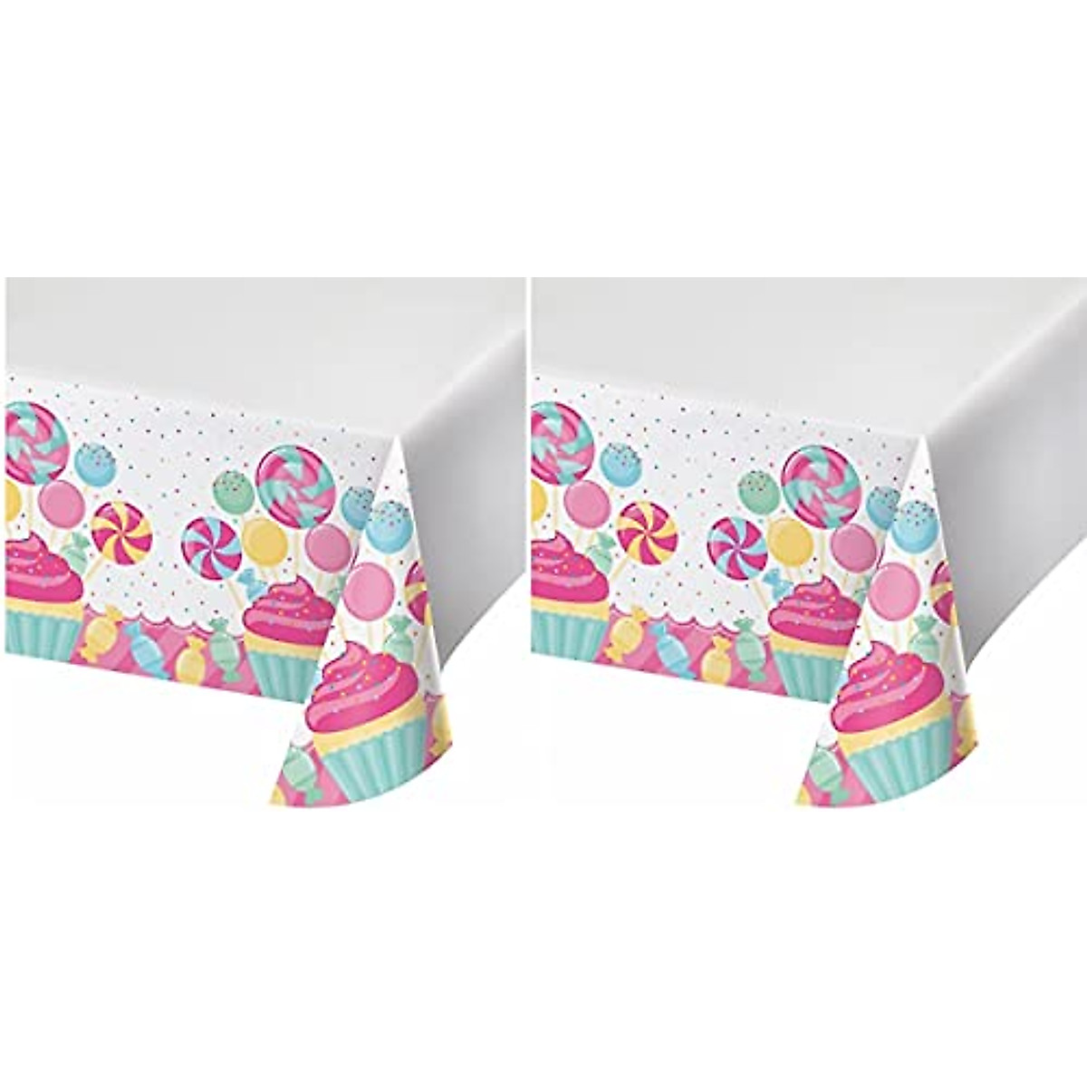 HAPPY DEALS ~ Candy Sweets Cupcakes Lollipops Tablecloth Set | 2 Pack Table Covers
