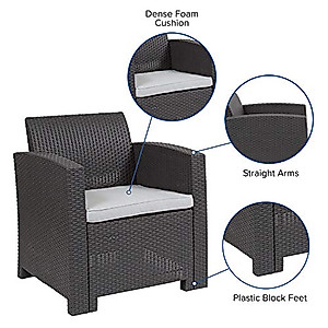 Flash Furniture Dark Gray Faux Rattan Chair with All-Weather Light Gray Cushion