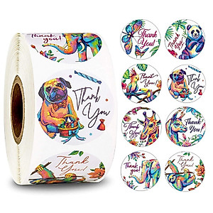 Cute Animal Flower Thank You Stickers 1000 1 Inch Round Panda Elephant Bird Plant Thank You Label 500 Labels Per Roll for Birthday Gift Bags Baby Shower Wedding Kids Toys Teacher Reward Stickers