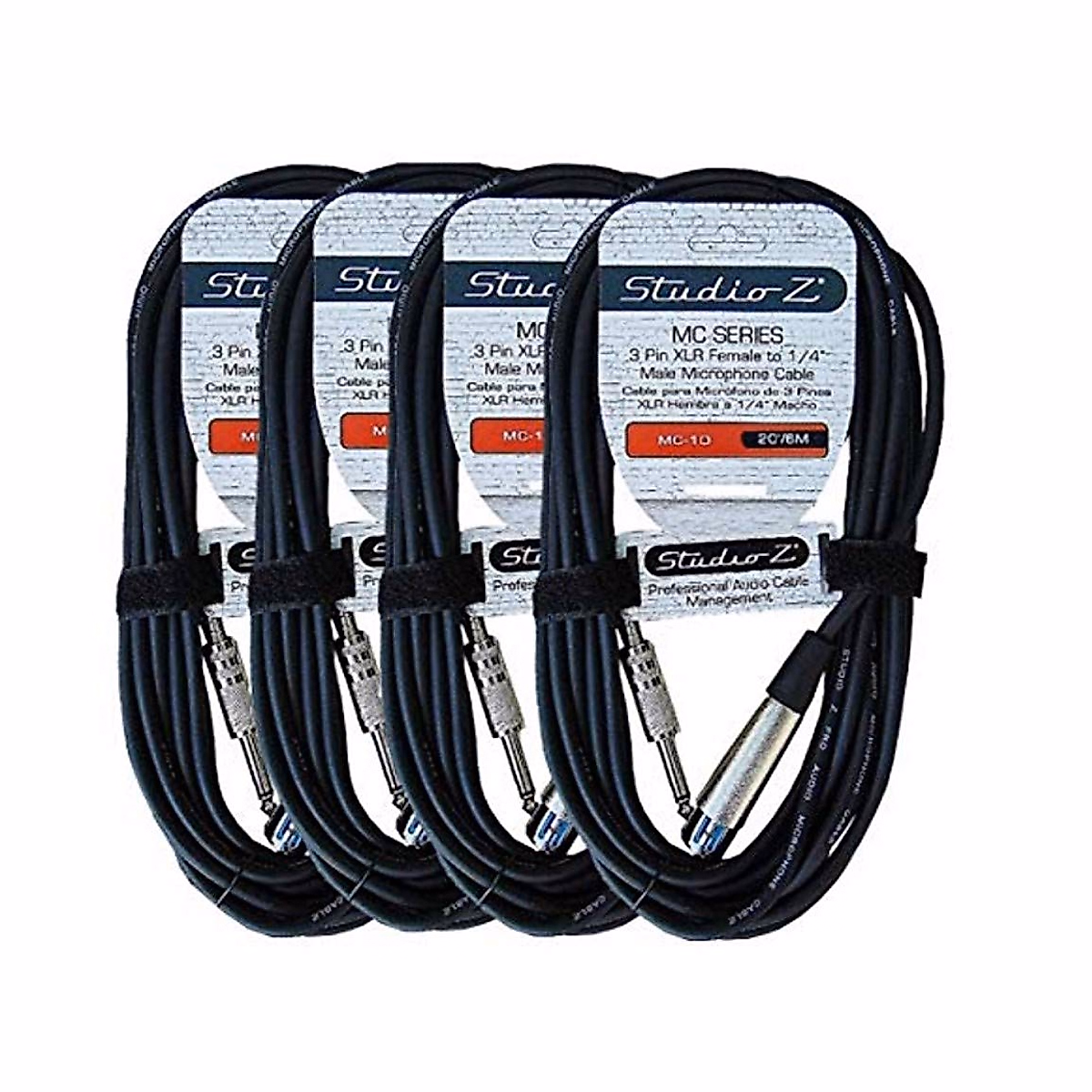 Studio Z Microphone Cables 20Ft Female XLR to 1/4 Inch TS Male Mono 3 PIN Flexible Mic Cable Unbalanced Interconnect Wire Mic Cord for Dynamic Sound Built to Last (4 Pack)