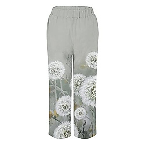 Kingspinner Womens Capri Graphics Pants Women's Linen Pants Flowers Print Women's Linen Cropped Pants
