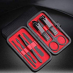 Professional Multifunction Nail Clipper Set Black Stainless Steel Leather Case