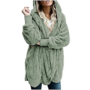 Ceboyel Womens Fleece Teddy Coats 2023 Trendy Hooded Winter Jacket Shaggy Faux Sherpa Cardigans Fashion Warm Clothessherpa Jacket Mint Green L