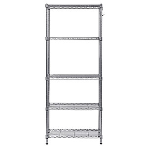 Muscle Rack WS241459-5S 5 Tier Wire Shelving with Hooks in Silver, 59" Height, 24" Width, 14" Length