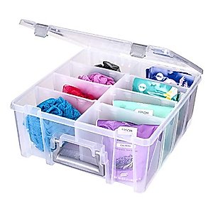 AB Designs 6990ABD Super Satchel Double Deep with Removable Dividers, Stackable Home Storage Organization Container, Clear with Sliver Latches and Handle