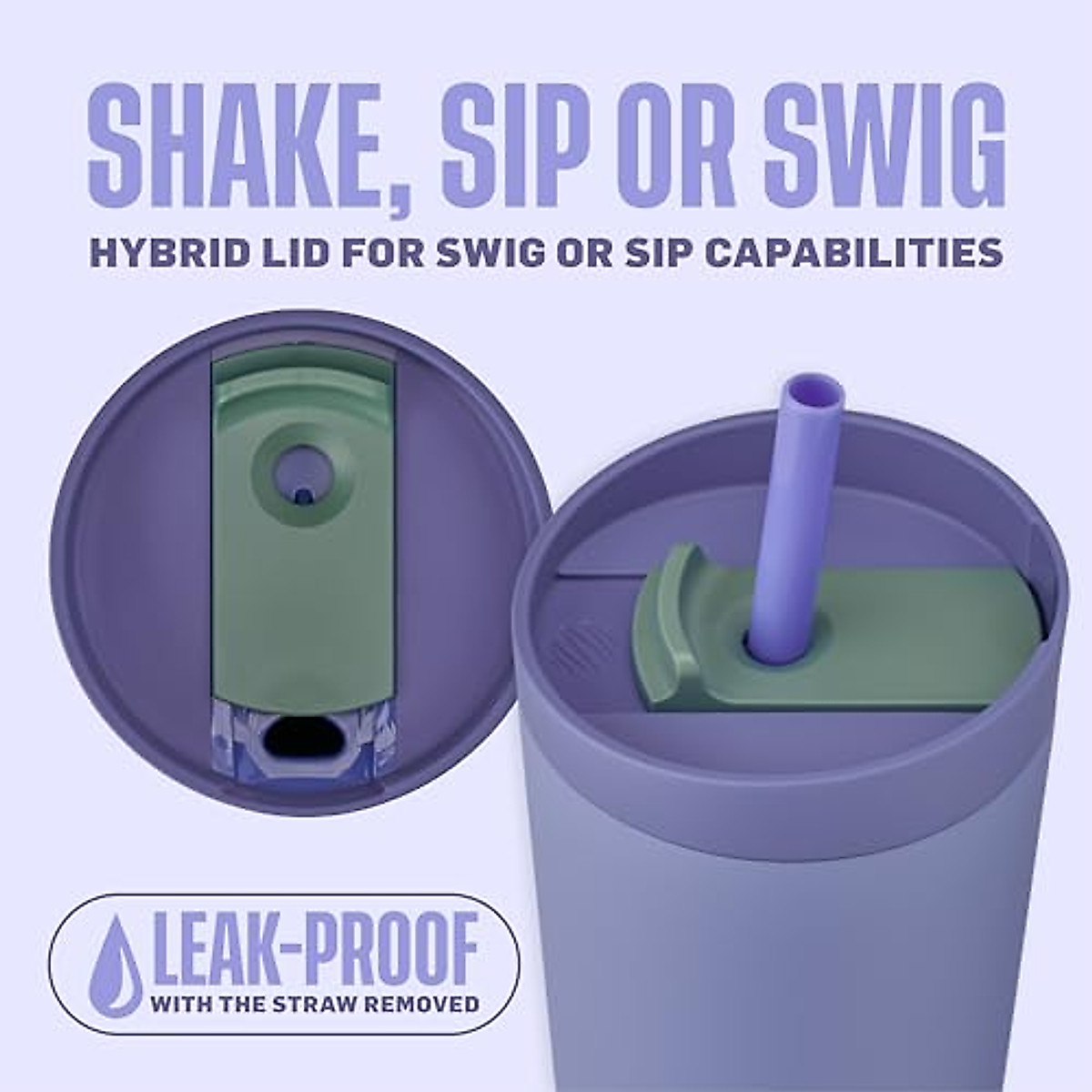 BlenderBottle 2-in-1 Insulated Stainless Steel Shaker Tumbler, Swig Leakproof Lid, Straw, BlenderBall, BPA Free, For Protein Shakes, Smoothies, And Pre Workout, 24 oz, Purple/Blue (Moon Mist)