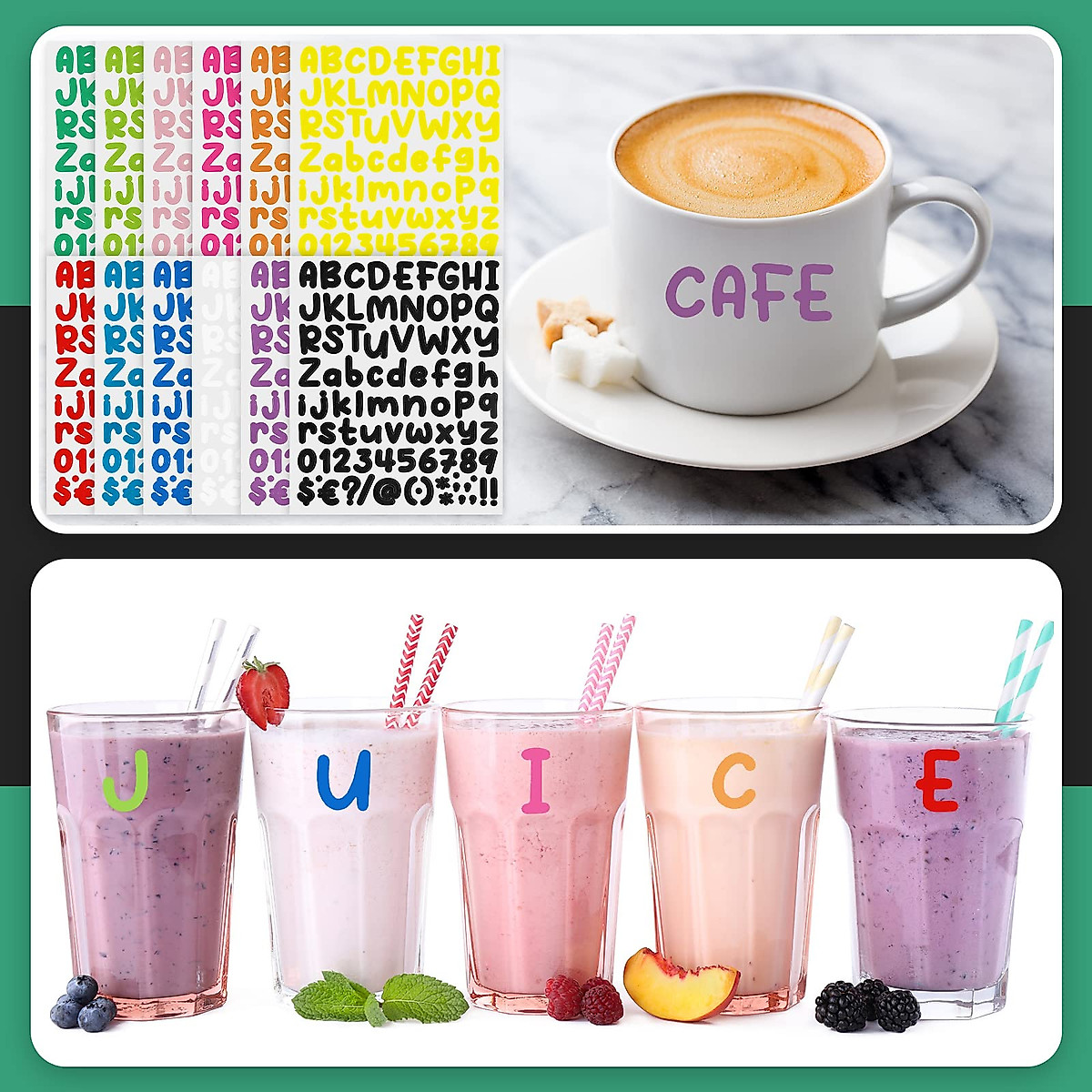 24 Sheets Self Adhesive Vinyl Letters Numbers Kit, Mailbox Stickers Waterproof Letter Stickers Sticky Address Number DIY Nmber Decal for Window Door Car Guitar, 12 Colors(Vivid Style)