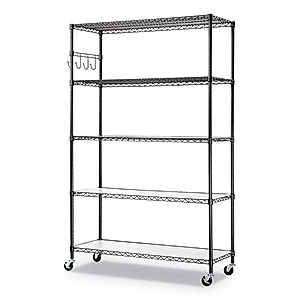 Alera 5-Shelf Wire Shelving Kit with Casters and Shelf Liners, 48w x 18d x 72h, Black Anthracite