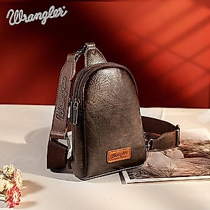 Wrangler Crossbody Sling Bags for Women Cross Body Fanny Pack Purse with Detachable Strap, Distressed Coffee
