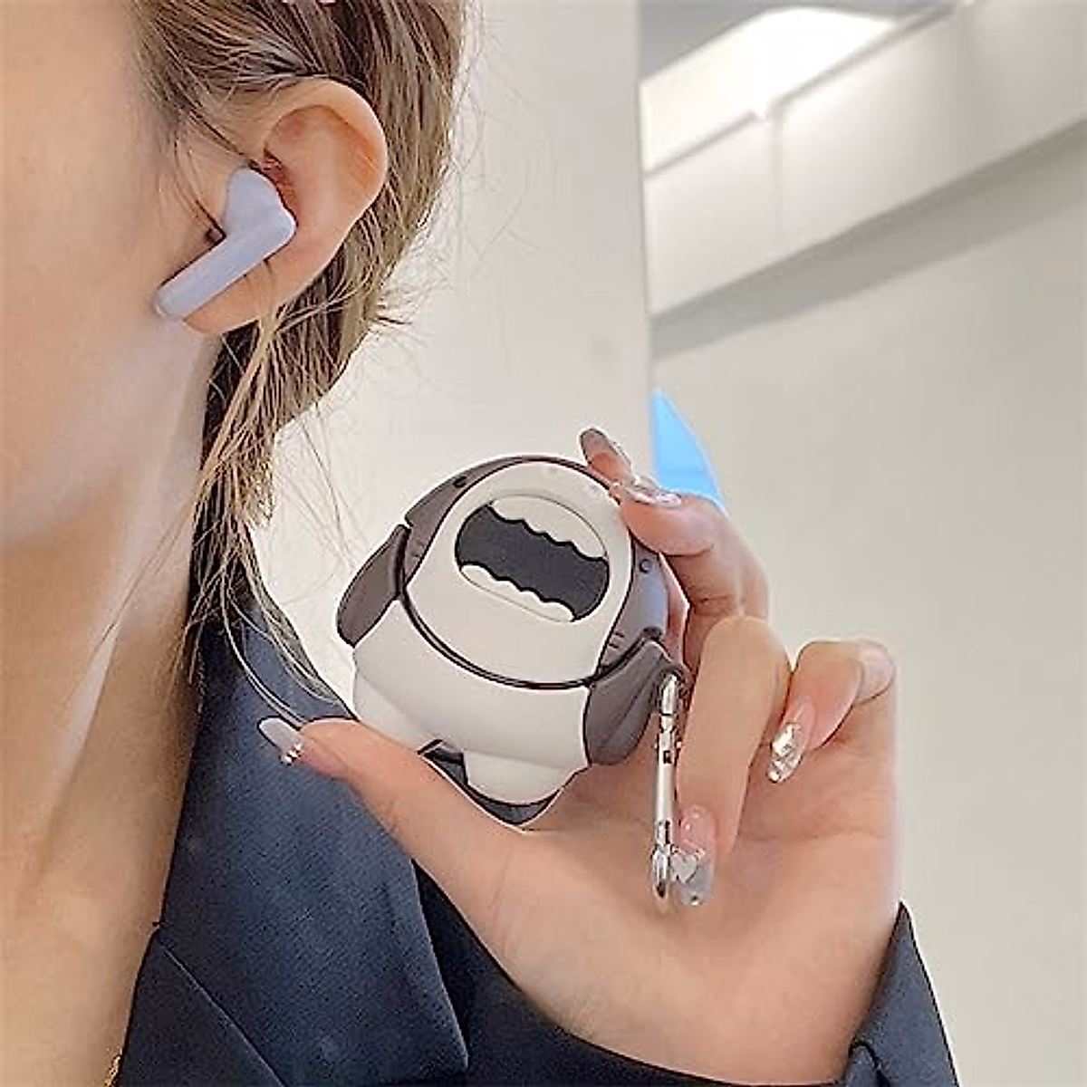 Earphone Case for Oppo ENCO Air3,Cute Cartoon Silicone Wireless Bluetooth Headphone Protector Cover for Oppo enco air 3 with Keychain (Shark)