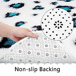 Amearea Fluffy Area Rug, Modern Shag Leopard Print Rugs Home Decor for Bedroom, Soft Comfy Faux Fur Cheetah Rugs for Teen Girls, Living Room, Plush Cheetah Print 70s Decor, Blue and White 3x5 Feet