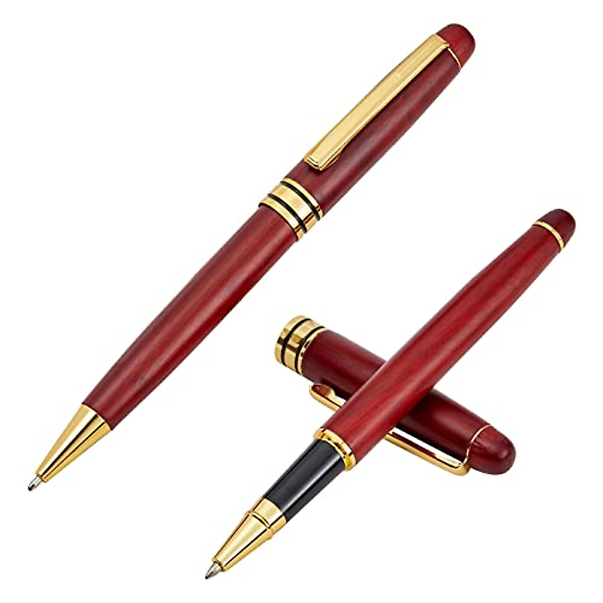 Juvale 2 Pack Luxury Rosewood Pen Set for Men, Fancy Ballpoint Pens with Black Ink Refills, Gift Boxed for Executives, Business, and Office Use