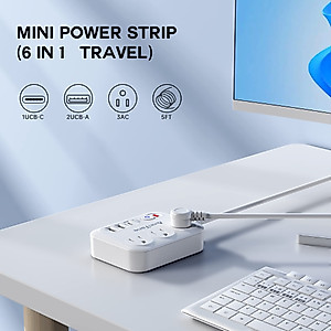 Power Strip with USB Ports,3 Outlets 3 USB Ports (5V/3.4A) 5 Ft Flat Plug Extension Cord,Outlet Extender Desktop Charging Station,Overload Short Circuit Protection,Home,Travel,Cruise Ship,UL Testing