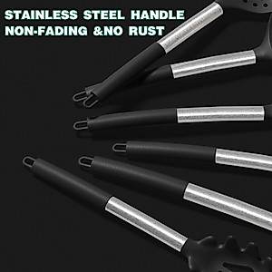Silicone Kitchen Cooking Utensils Set-Umite Chef 43 pcs Heat Resistant Kitchen Utensils, Black Kitchen Gadgets Tools Set with Stainless Steel Handles for Non-Stick Cookware