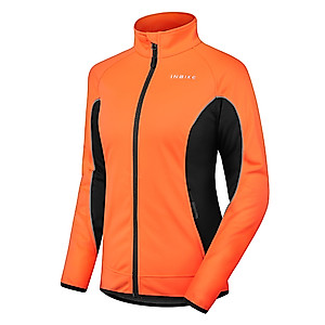 INBIKE Women's Cycling Jacket Biking Running Windbreaker Thermal Fleece Lined Reflective Coat for Cold Weather Winter Orange Medium