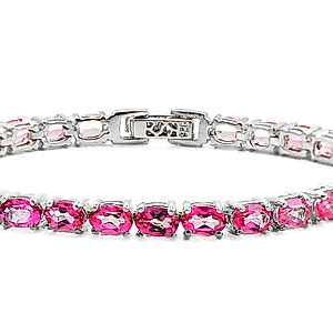 Natural Pink Topaz 6X4 MM Oval Cut Gemstone Tennis Bracelet 925 Sterling Silver November Birthstone Women Jewelry Bridal Gift Christmas Gift For Her (Rose Gold Rhodium Plated Silver, 8 Inches)
