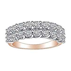 AFFY 1 1/2 Carat Round White Natural DiamonD Two Row Engagement Wedding Band Ring 14k Solid Rose Gold (1.50 Cttw) Ring Size-7.5